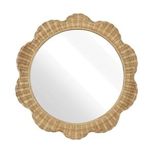 Belle Rattan Frame Scallop Round Wall Mirror, 80cm, Natural