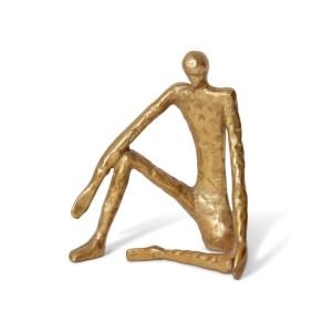 Blanquel Metal Human Figure Sculpture, Sitting, Antique Gold