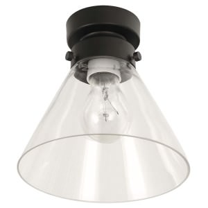 Rae Glass DIY Batten Fix Ceiling Light, Cone, Small, Black / Clear