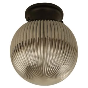 Rae Glass DIY Batten Fix Ceiling Light, Ribbed Sphere, Black / Smoke