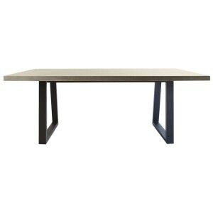 Sierra Engineered Stone & Iron Dining Table, 180cm, Pebble Grey / Black