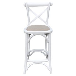 Kasan Birch Timber Cross Back Counter Stool, Linen Seat, Matt White
