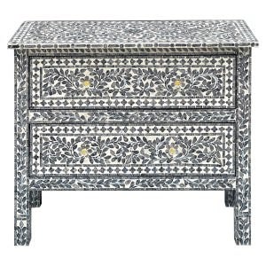 Mosta Mother Of Pearl Inlaid 2 Drawer Chest, Ink