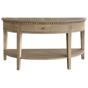 Breton Oak Timber Curved Console Table, 140cm, Weathered Oak
