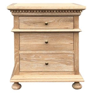 Frances Oak Timber Bedside Table, Lime Washed Oak