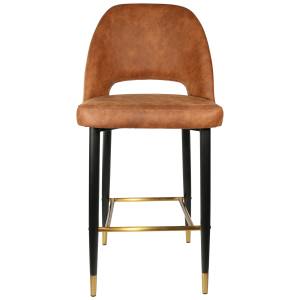 Durafurn Semifreddo Commercial Grade Fabric Bar Stool, Metal Leg, Tan / Black Brass