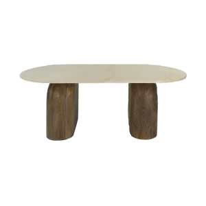 Trinity Marble & Timber Oval Coffee Table, 100cm