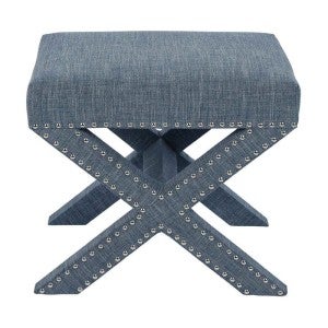 Lennox Fabric Cross Leg Footstool, Blue