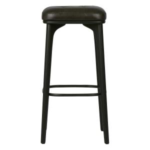 Carlton Leather & Ashwood Timber Round Bar Stool, Black / Black