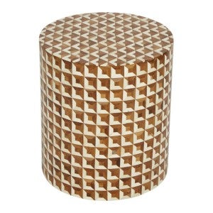 Quinn Bone Inlaid Round Accent Stool / Side Table