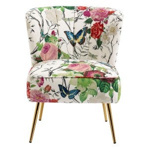 Levant Fabric Accent Chair, Beige Retro Floral