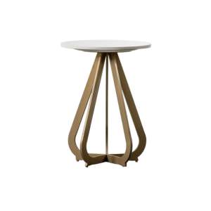 Moorgate Marble & Iron Round Side Table, White / Brass