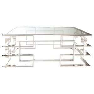 Masa Glass Topped Stainless Steel Coffee Table, 100cm