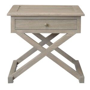 Levi Oak Timber Cross Leg Side Table, Large, Weathered Oak