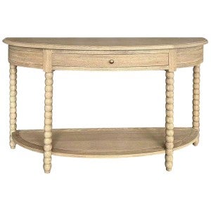 Bobbin Oak Timber Curved Console Table, 140cm, Weathered Oak