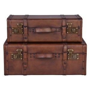 Glencoe 2 Piece Vintage Leather Suitecase Trunk Set