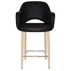 Albury Commercial Grade Vinyl Counter Stool with Arm, Metal Leg, Black ...