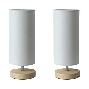 Mano Wooden Base Table Lamp, Round, Set of 2