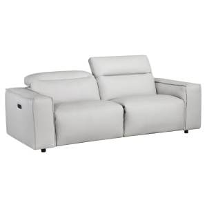 Darvik Italian Leather Electric Recliner Sofa, 2 Seater, Light Grey