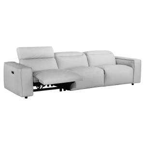 Darvik Italian Leather Electric Recliner Sofa, 3 Seater, Light Grey
