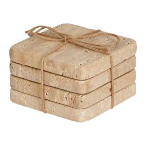 Graze 4 Piece Travertine Coaster Set, Sand