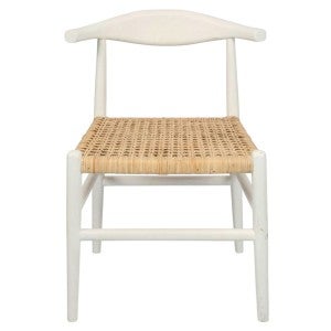 Sorren Teak Timber Dining Chiar with Rattan Seat, White / Natural