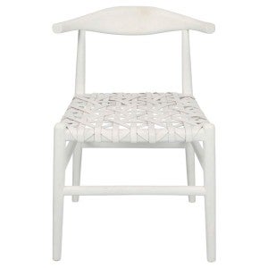 Sorren Teak Timber Dining Chiar with Leather Seat, White