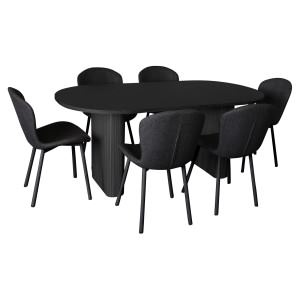 Felna 7 Piece Wooden Dining Table Set, 180cm, Black with Charcoal ...