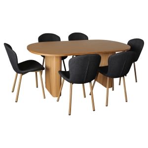 Felna 7 Piece Wooden Dining Table Set, 180cm, Natural with Charcoal ...