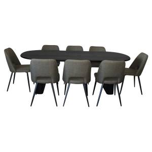 Felna 9 Piece Wooden Dining Table Set, 220cm, Black with Olive Fabric ...