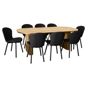Felna 9 Piece Wooden Dining Table Set, 220cm, Natural with Charcoal ...