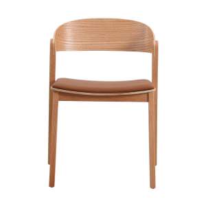 Moooi Commercial Grade Timber Dining Chair with Leather Seat, Natural