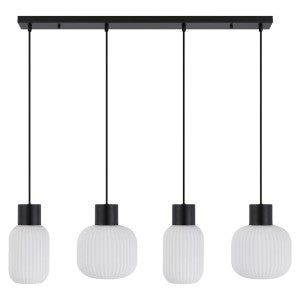 Nori Metal & Glass Bar Pendant Light, 4 Light, Black / Opal