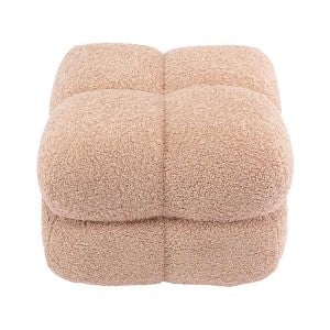 Idria Teddy Fabric Square Pouffe, Nude