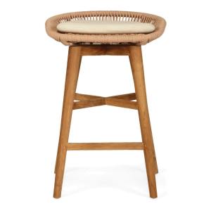 Teyla Cord & Teak Timber Indoor / Outdoor Counter Stool, Apricot / Natural