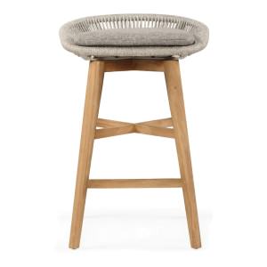 Teyla Cord & Teak Timber Indoor / Outdoor Counter Stool, Grey / Natural