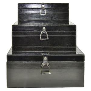 Lederon 3 Piece Leather Storage Box Set, Type A, Black