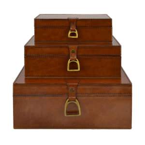 Lederon 3 Piece Leather Storage Box Set, Type B, Tan