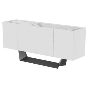 Nadia Ceramic Glass Top Modern 4 Door Sideboard, 176cm, Marmo White / White