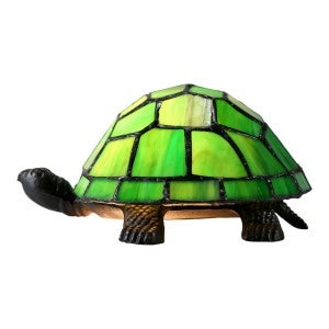 Wolseley Tiffany Style Stained Glass Turtle Statue Table Lamp, Green