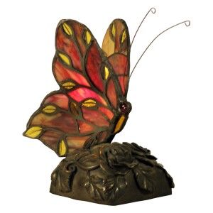 Tiffany Style Stained Glass Butterfly Table Lamp, Type B, Red