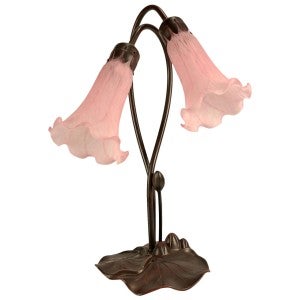 Lily Tiffany Style Stained Glass Flower Table Lamp, Double Shade, Pink