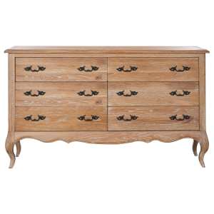 Rocad Oak Timber French 6 Drawer Dresser, White Washed Oak