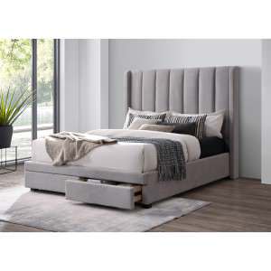 Valorant Fabric Platform Bed with End Drawers, King, Beige