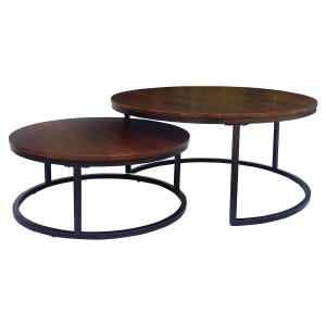 Malorin Mango Wood & Metal Round Coffee Table 2 Piece Set, 84/65cm