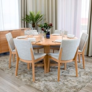 Arcane 7 Piece Messmate Timber Round Dining Table Set, 160cm