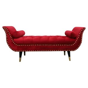 Arya Velvet Fabric Sleigh Bed End Bench, Ruby
