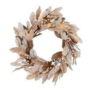 Solara Artificial Leaf LED Light Up Wreath, 76cm