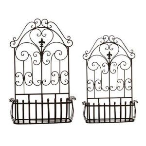 Georgian 2 Piece Rustic Iron Garden Wall Planter Rack Set