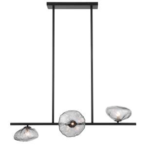 Zecca Iron & Glass Horizontal Pendant Light, 3 Light, Black / Smoke
